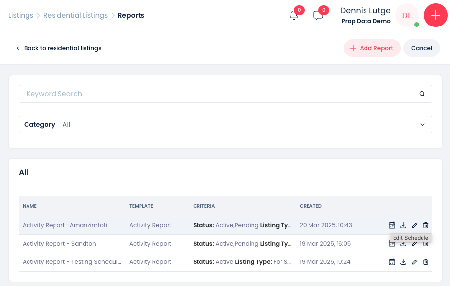 Change to the reporting interface